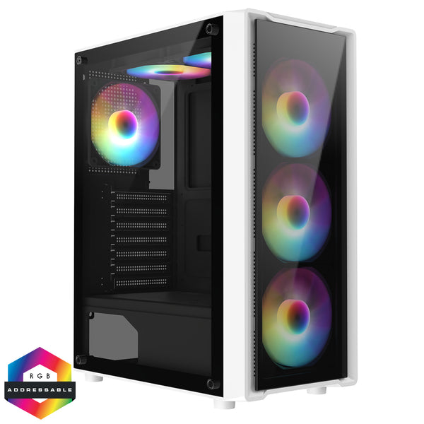 CiT Blade White ATX Gaming Case with Tempered Glass Panels with 70 Per ...