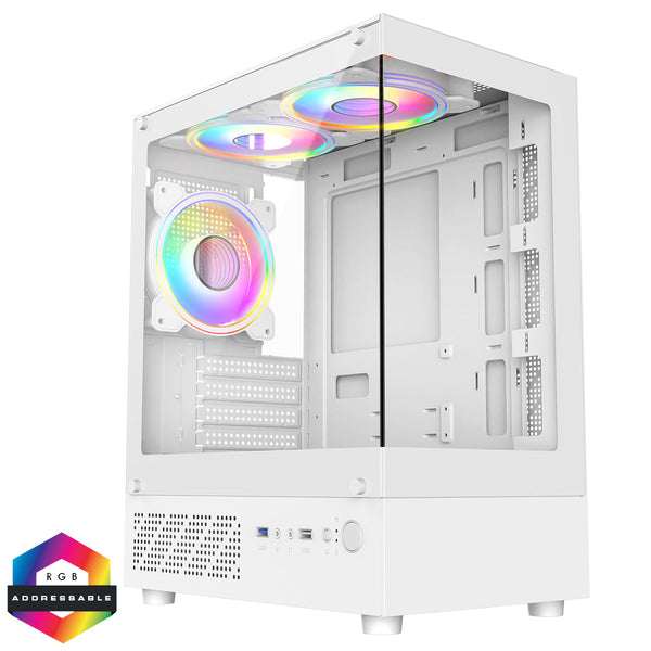 CiT Celsius White Micro-ATX Gaming Case with Tempered Glass Front and ...