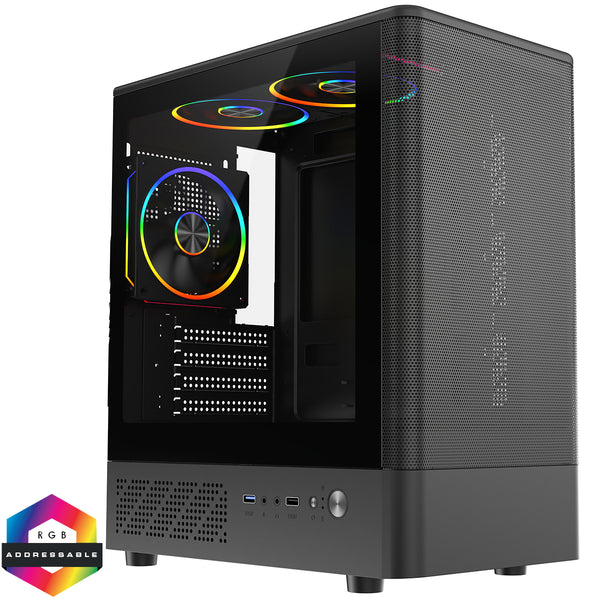 CiT F3 Black Micro-ATX Mesh PC Gaming Case with 3 x 120mm ARGB Fans In ...