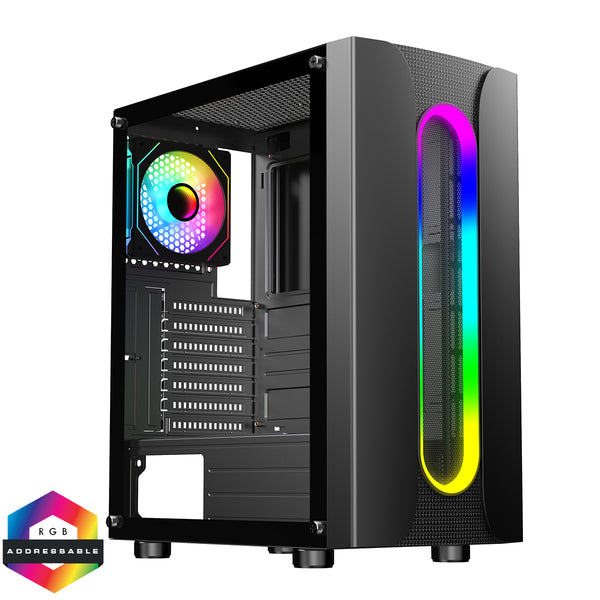 CiT Sauron ATX Gaming Case with ARGB Front LED Strip and 1 x 120mm Thr ...