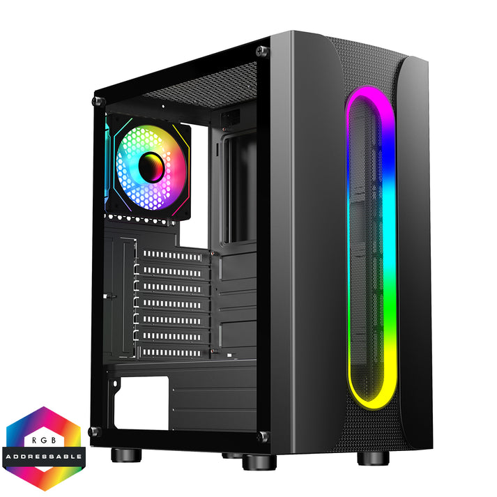 CiT Sauron ATX Gaming Case with ARGB Front LED Strip and 1 x 120mm Thr ...